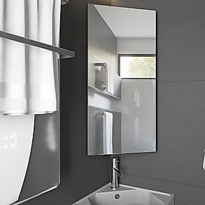 eclife 24" Bathroom Corner Medicine Cabinet W/Mirror, Single Door Bathroom Black Wall Mount Mirror Cabinet, Hanging Triple Shelf Storage Cabinet Opens Left to Right