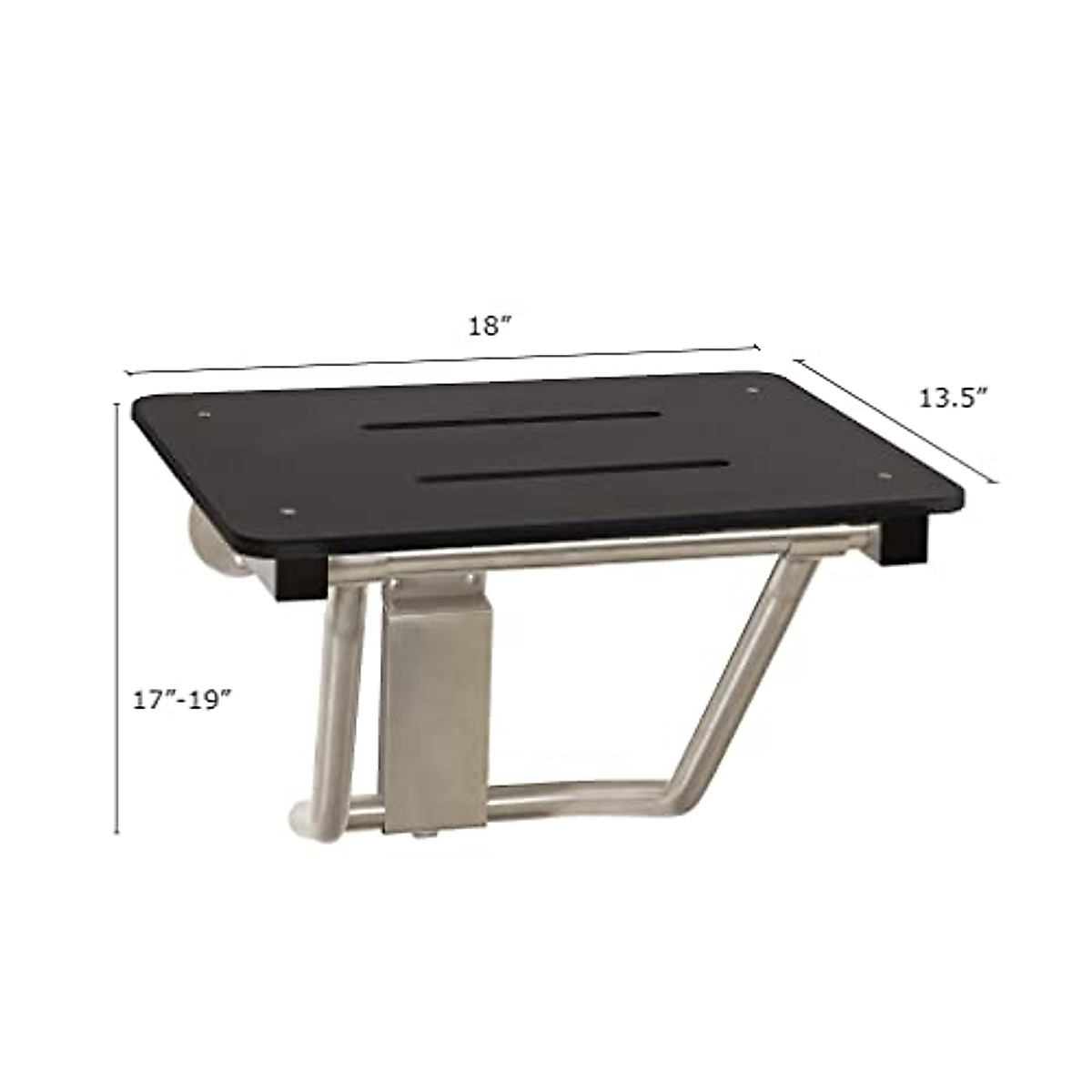 18" x 15" Black Folding Wall Mount Shower Seat Bench, ADA Compliant