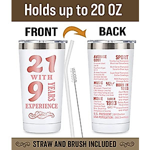 Henghere 30th Birthday Gifts for Women, 30th Birthday Gift for Friend, Mom，Sister, Wife, Aunt, Coworker, Happy 30 Year Old Birthday Decorations Women | Thermos Cup - White