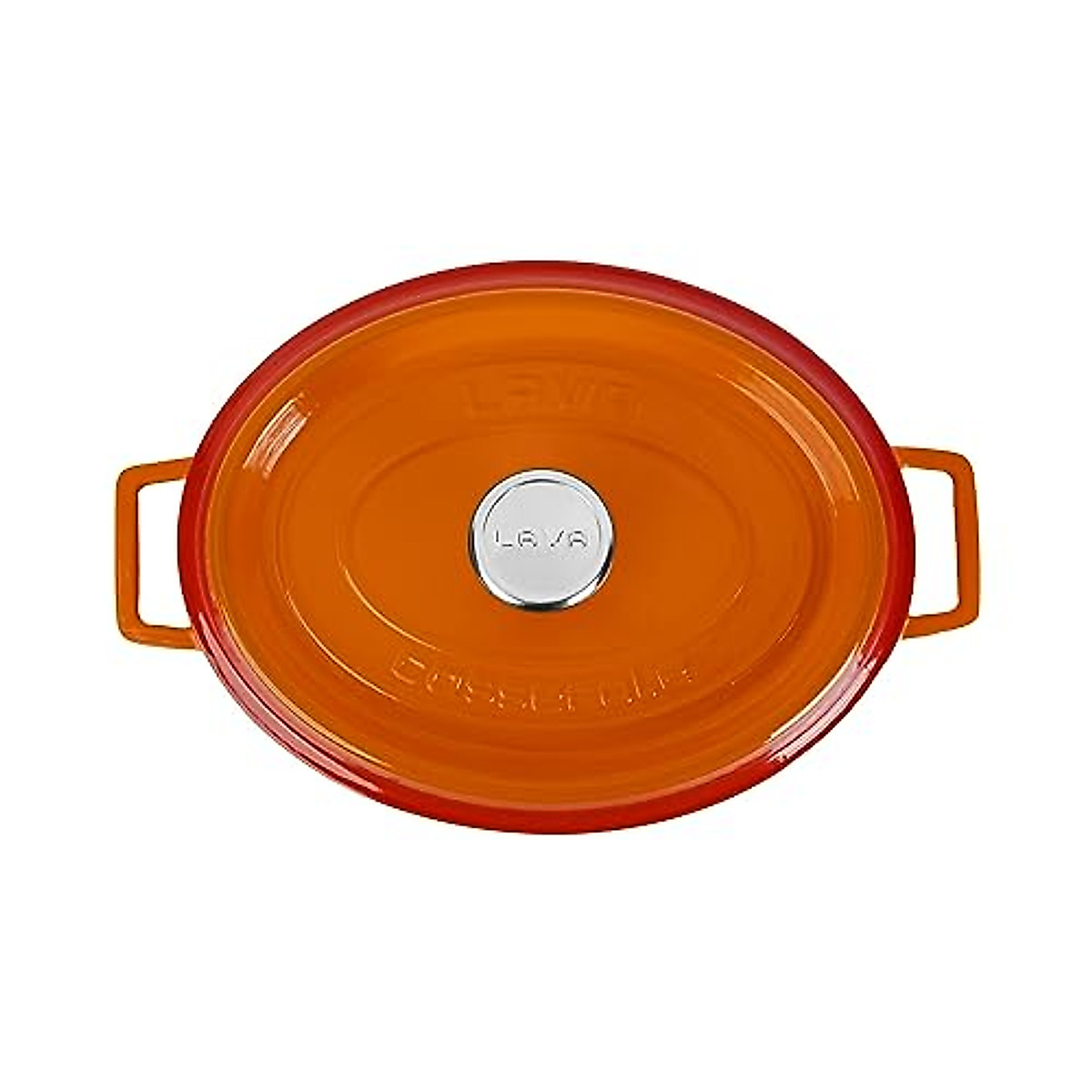 LAVA 7.5 Quarts Cast Iron Dutch Oven: Multipurpose Stylish Oval Shape Dutch Oven Pot with Glossy Sand-Colored Three Layers of Enamel Coated Interior with Trendy Lid (Orange)