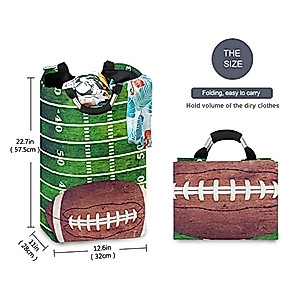 ALAZA American Football Field and Ball Laundry Basket with Handles, Durable Laundry Hamper Bag Collapsible Cloth Storage Bin for Home Bedroom Bathroom College Dorm