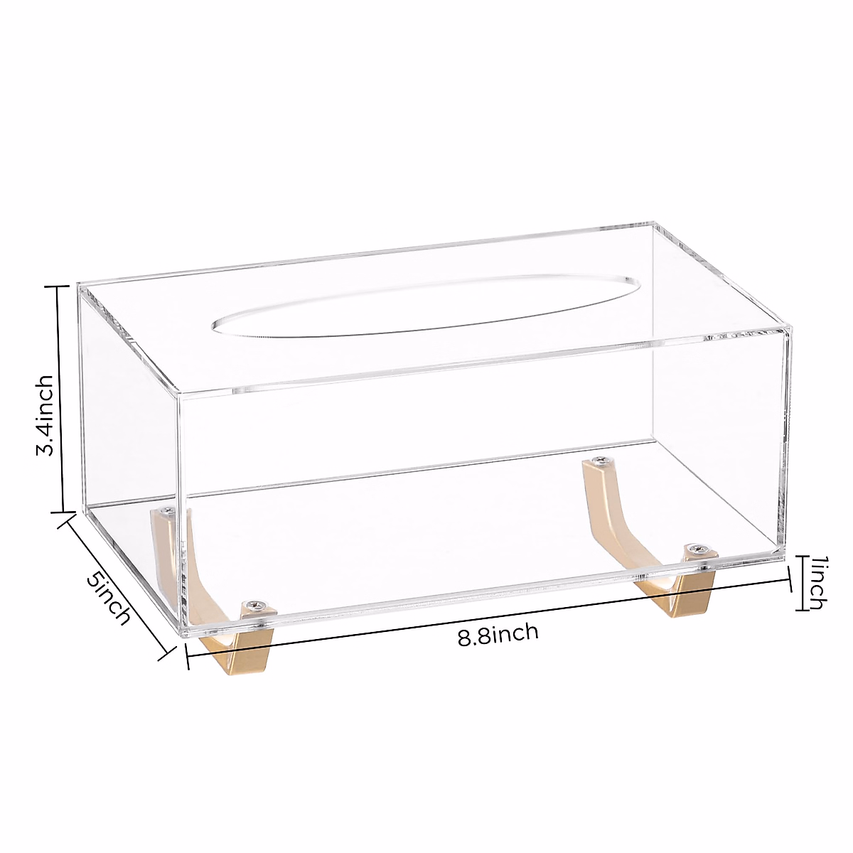 HBlife Clear Tissue Box Cover Rectangle Acrylic Tissue Box Holder with Gold Plated Legs Napkin Dispenser Dryer Sheet Container for Bathroom