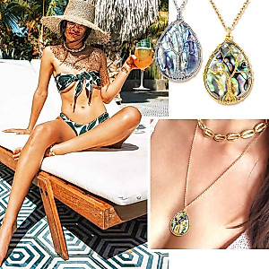 Long Necklaces for Women Abalone Necklaces Boho Jewelry Stainless Steel Tree of Life Wire Wrapped Light Blue Teardrop Abalone Shell Pendant 29.5+2Inch