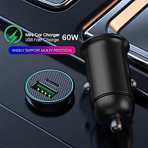 Dual 60W Fast Charger USB-C Port, USB 3.0 Car Adapter
