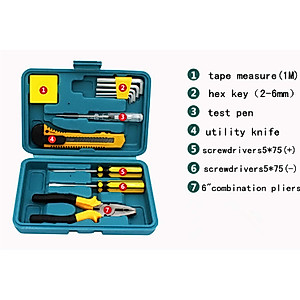 Shiratori 12-Piece Tool Set - General Household Hand Tool Kit with Plastic Toolbox Storage Case (Small)
