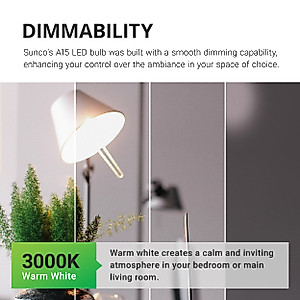 Sunco Lighting 10 Pack A15 LED Bulb Dimmable Refrigerator Appliance Bulbs 8W Equivalent 60W 3000K Warm White 800 LM, E26 Medium Base, Instant On, Super Bright, Indoor Outdoor Light - UL