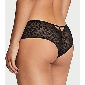 Victoria's Secret Icon T-Back Cheeky Panty, VS Monogram Lace, Hiphugger Underwear for Women, Very Sexy Collection, Black (M)