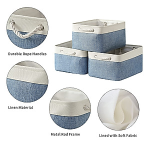pulnimus Large Foldable Storage Baskets Collapsible Sturdy[3-Pack] Fabric Storage Baskets with Handles for Organizing Shelf Nursery Home Closet & Office 15.7”Lx11.8”Wx8.3”H,White Blue