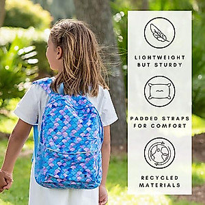 Fenrici Mermaid Backpack for Girls, Teens, Girls' Backpack for School, Kids' Bookbags with Padded Laptop Compartment, Mermaid Scale, Turquoise, Blue, 17 Inch