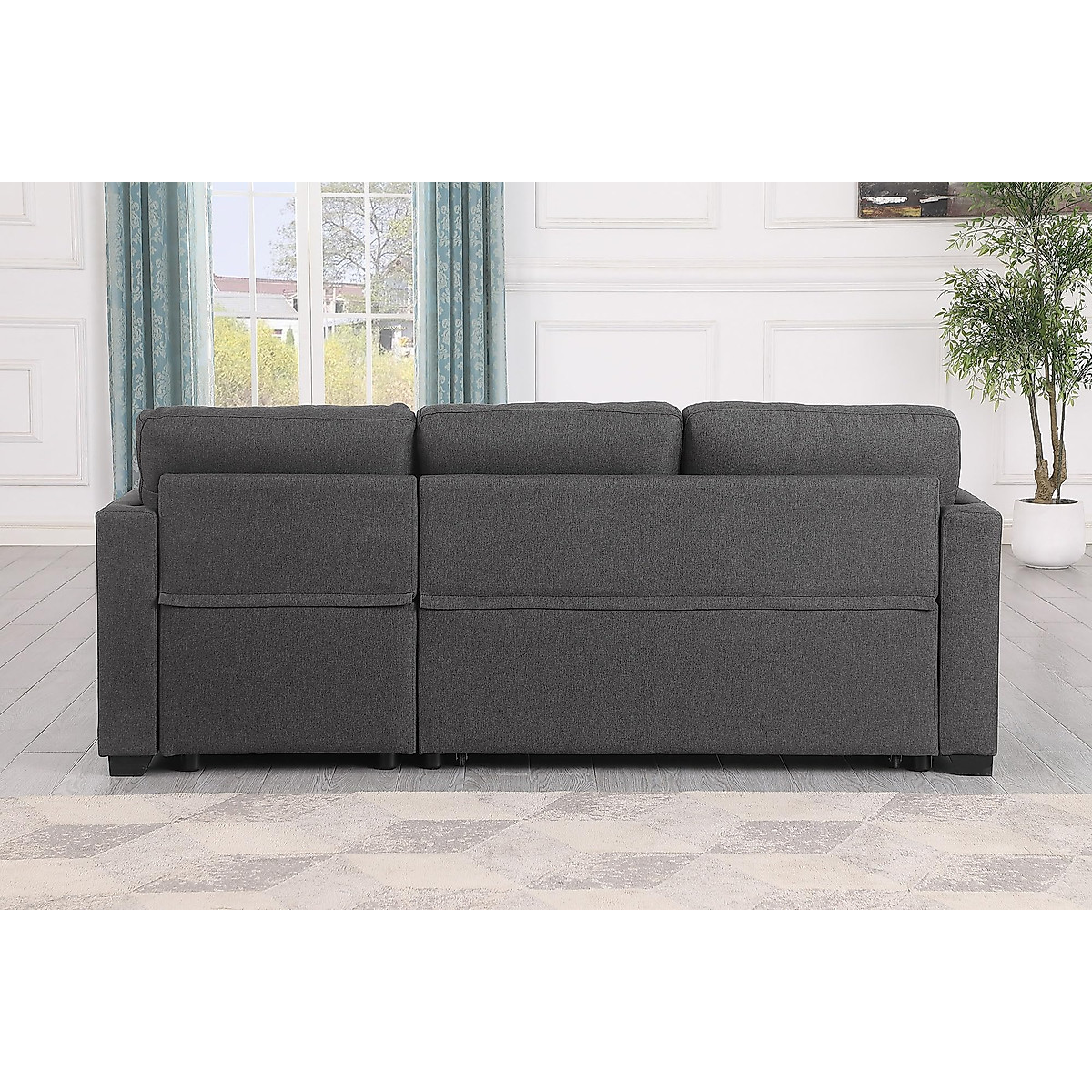 BEEY Convertible Sleeper Sofa Bed, 82" Small Sectional Sofa with Storage Chaise for Small Spaces, L Shaped Couch with Pull Out Bed for Bedroom, Living Room (Dark_Grey)