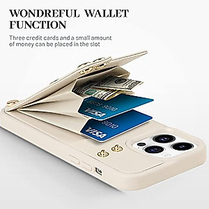 LAMEEKU Wallet Case Compatible with iPhone 14 Pro Max, Leather Case with Card Holder, 360°Rotation Ring Kickstand, RFID Blocking Protective Case Designed for Apple iPhone 14 Pro Max 6.7'' Beige (2022)