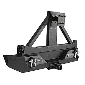 Hooke Road Wrangler Rear Bumper w/Tire Carrier & 2" Hitch Receiver Off-Road Back Bumper for Jeep Wrangler TJ/YJ 1987-2006 (Solid Steel)