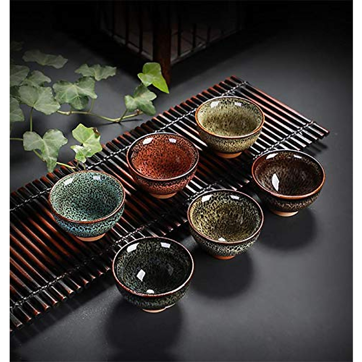 Puoyikt Chinese Ceramic Kung Fu Tea Set of 6, Japanese Tea Cup, Sake Cup, Ceramic Tea Cup, Ceramic Tea Set (6 colors)