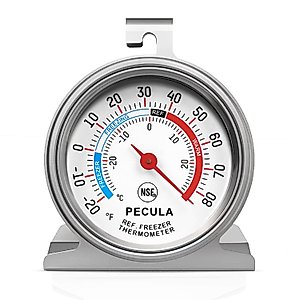PECULA Refrigerator Thermometer Large Dial, Freezer Thermometer -30-30 Deg ℃/-20-80 Deg ℉, Fridge Thermometer by Stainless Steel, Thermometer for Fridge Suitable for Refrigerators and Freezers
