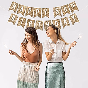 Pre-Strung Happy 50th Birthday Banner - NO DIY - Gold Glitter 50th Birthday Party Banner - Pre-Strung Garland on 6 ft Strands - Gold Birthday Party Decorations & Decor. Did we mention no DIY?