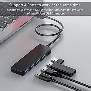 USB Hub, AKWOR 4-Port USB 3.0 Hub USB Splitter USB Expander for Laptop, Xbox, Flash Drive, HDD, Console, Printer, Camera,Keyborad, Mouse-3.3FT