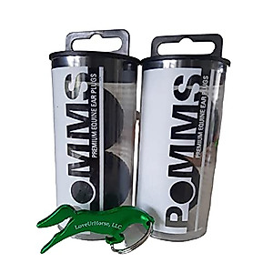 Pomms Equine Ear Plugs - Bundle of 2 Pairs of Black Horse Size Equestrian Foam Reusable EarPlugs with a Horse Shaped Bottle Opener Keychain (Color May Vary)