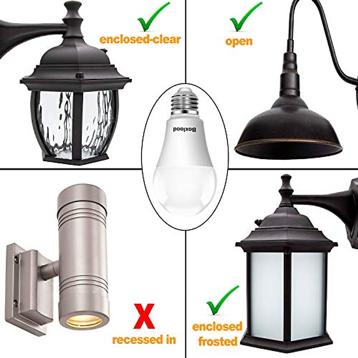 Outdoor Dusk to Dawn LED Light Bulb (No Timer Required), Automatic On/Off Light Sensor Bulb, Built-in Photocell Detector, E26 A19 120V 6000K for Porch, Boundary, Garage, Entrance,9W 4 Pack by Boxlood