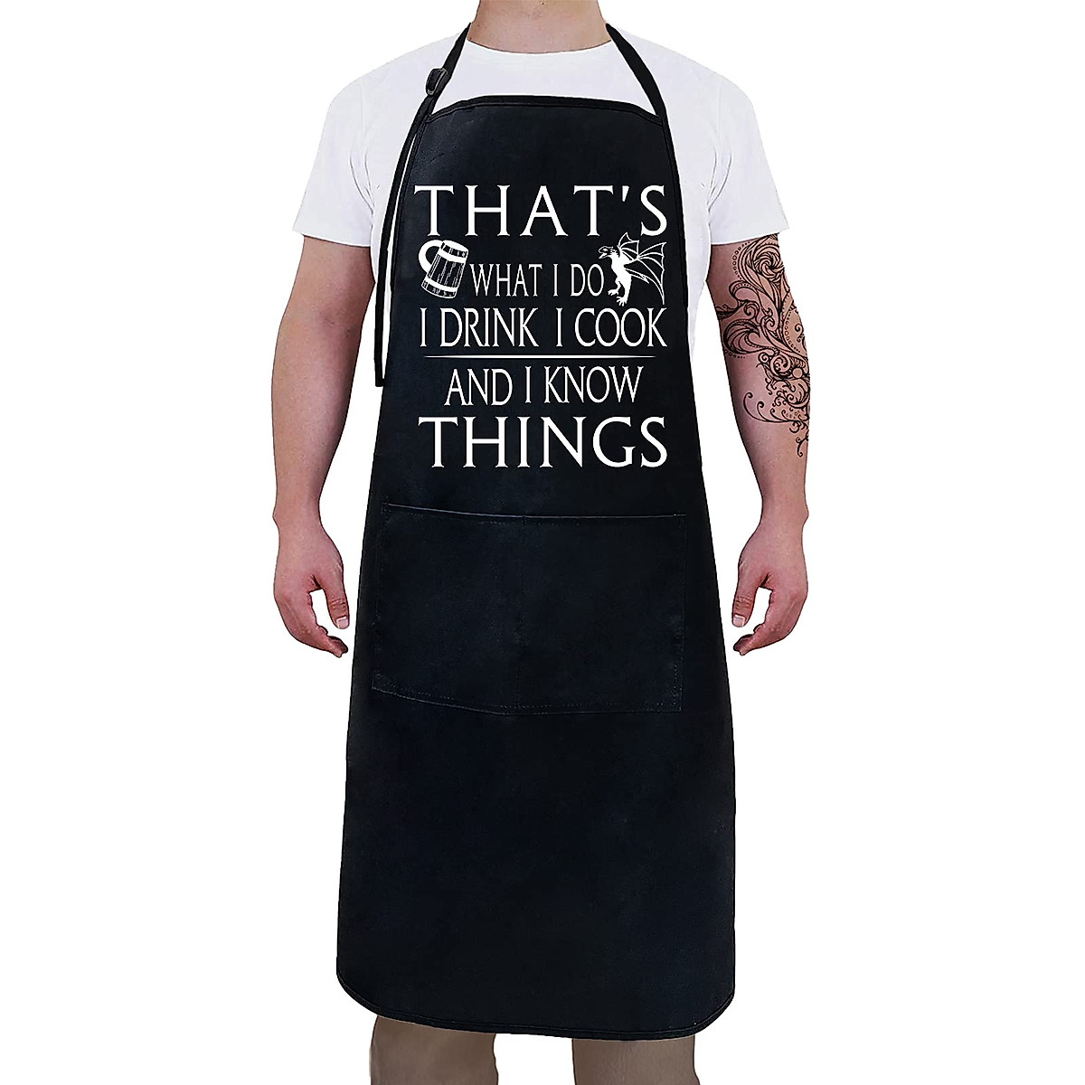 Funny Aprons for Men,Dad,Boyfriend,Husband,Son,Friends,Him , Wife,Her,Womens,Fathers Day Mothers Day Gifts for Mom,Mens Grilling Accessories Kitchen Cooking BBQ Grill Chef Apron With 2 Pockets Apron