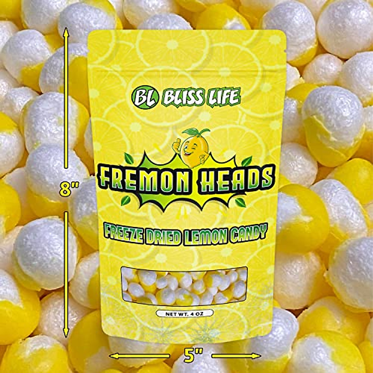 Fremon Heads Freeze Dried Lemon Sour Candy - 4 oz Package, Unique Novelty for TikTok Trends and ASMR, World's Most Sour Candy Challenge