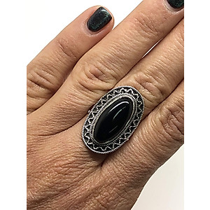 Black Onyx Vintage Gipsy Ring 925 Sterling Silver Boho Chic US Size 7 8 9 (7)