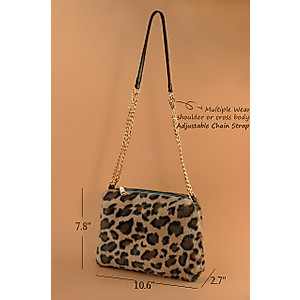 HOXIS Faux Fur Furry Crossbody Shoulder Handbag Clutch Purse(Leopard print)