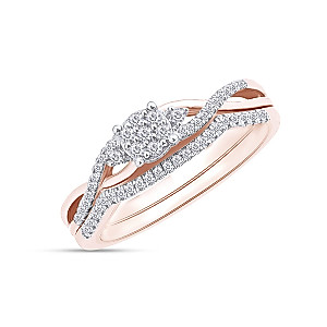 AFFY 1/4 CT. T.W. Round Cut Natural Diamond Twist Bridal Set Wedding Engagement Ring In 14K Rose Gold Over 925 Sterling Silver (I2-I3 Clarity), Ring Size-7