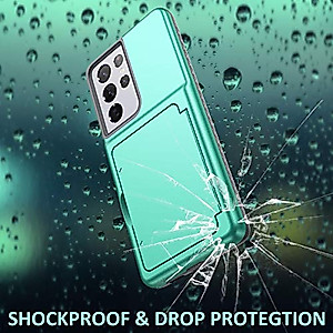 WeLoveCase for Samsung Galaxy S21 Ultra Wallet Case with Credit Card Holder & Hidden Mirror, Defender Protective Shockproof Heavy Duty Phone Cover for Samsung Galaxy S21 Ultra 5G, 6.8 inch Mint