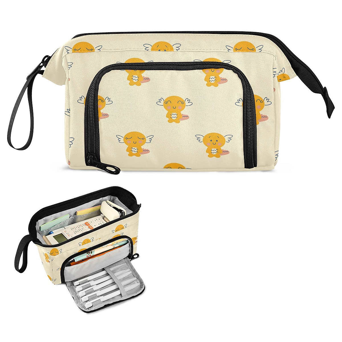 IHCVHQX Cute Yellow Axolotls Pencil Case Large Capacity Pencil Pouch Pen Bag Office Stationery Organizer Pencil Bag for Teens Girls Boys Adults Student