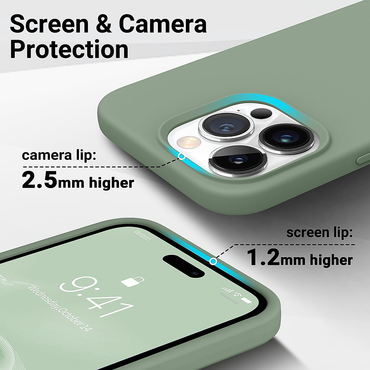 AOTESIER Shockproof Designed for iPhone 14 Pro Max Case, [Food Grade Silicone] [Military Drop Protection] with Anti-Scratch Lining Protective Phone Case for 14 ProMax, 6.7 inch, Calke Green