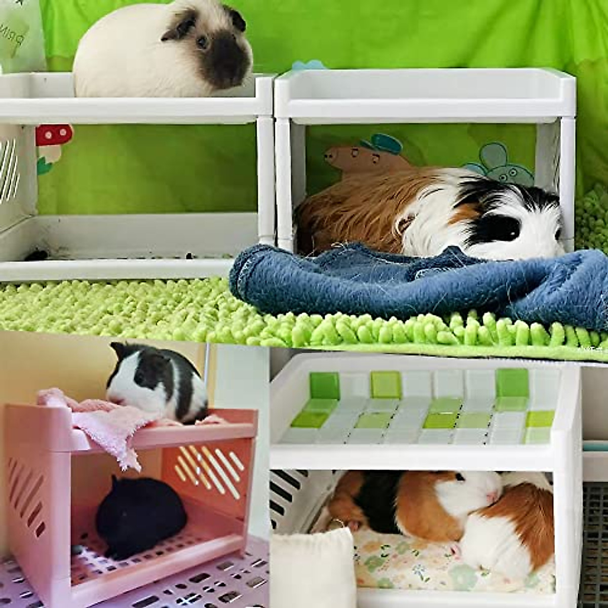 wcgfoever Guinea Pig Bunk Bed for Cage, Multi-Level Sleep Bed with 2 Blankets, Small Animals Cage Habitat Decor, Bedding for Guinea Pig Chinchilla Rat Hedgehog, Blue