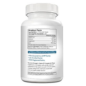 Nutrition Strength Vitamin D for Dogs with Calcium, Magnesium and Zinc to Support Strong Teeth, Bones and Muscles, Promote Mineral Metabolism and a Healthy Immune Function, 120 Chewable Tablets