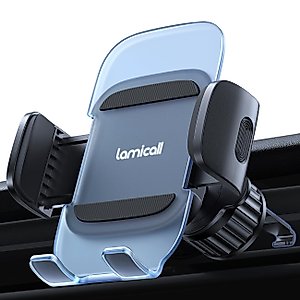 Lamicall Phone Holder Car Vent - Upgraded Spring Clip [Big Phone Friendly] Air Vent Cell Phone Mount for Car Hands Free Automobile Cradle Clip for iPhone, Android Smartphone, 4" to 7" Phone -Blue