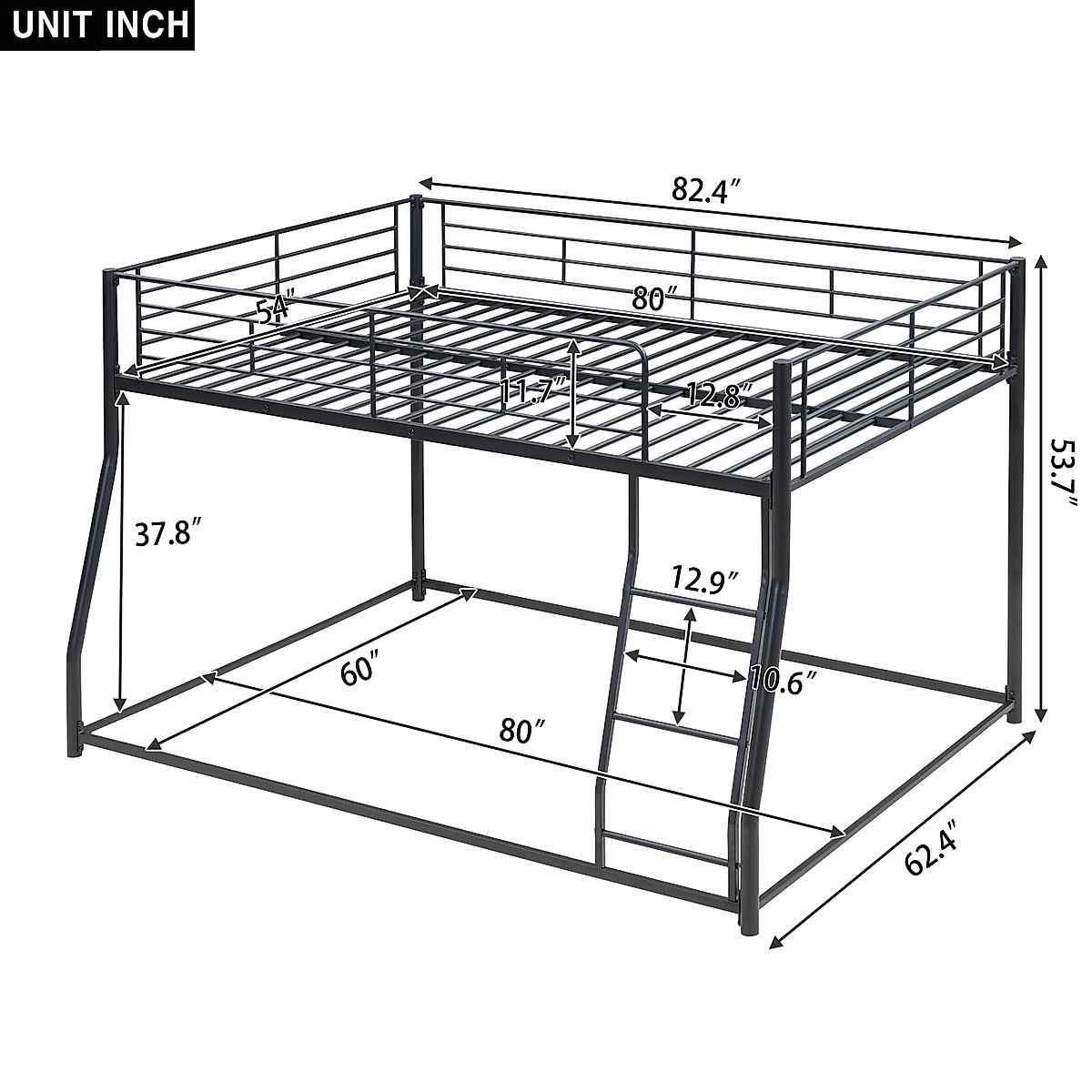 LostCat Full XL Over Queen Bunk Beds for Adults, Heavy-Duty Metal Bunk Bed for Boys Girls Teens Bedroom Dormitory, Storage Space, Noise Free, Easy Assembly, Black