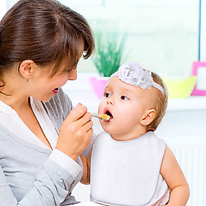 Geyoga 3 Pcs Baptism Bib for Baby Girl Baptism Candle Set Socks Pearl Headband Embroidered White Christening Outfit Bib