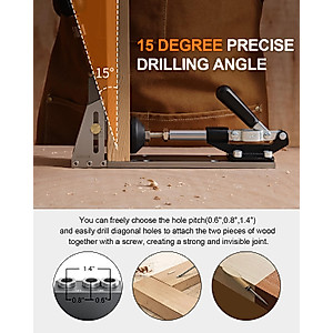 Kolvoii Pocket Hole Jig Kit, Efficient and Precise Jig Pocket Hole System with 11 Inch Face Clamp for Creating Strong and Hidden Wood Joints