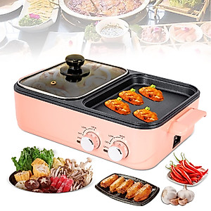 Electric Hot Pot with Grill, 2 In 1 Multifunction Non-stick Griddle and Hot Pot with Separate Dual Temperature Contro, Fast Heating Smokeless Shabu Korean BBQ Pan Indoor Large Capacity
