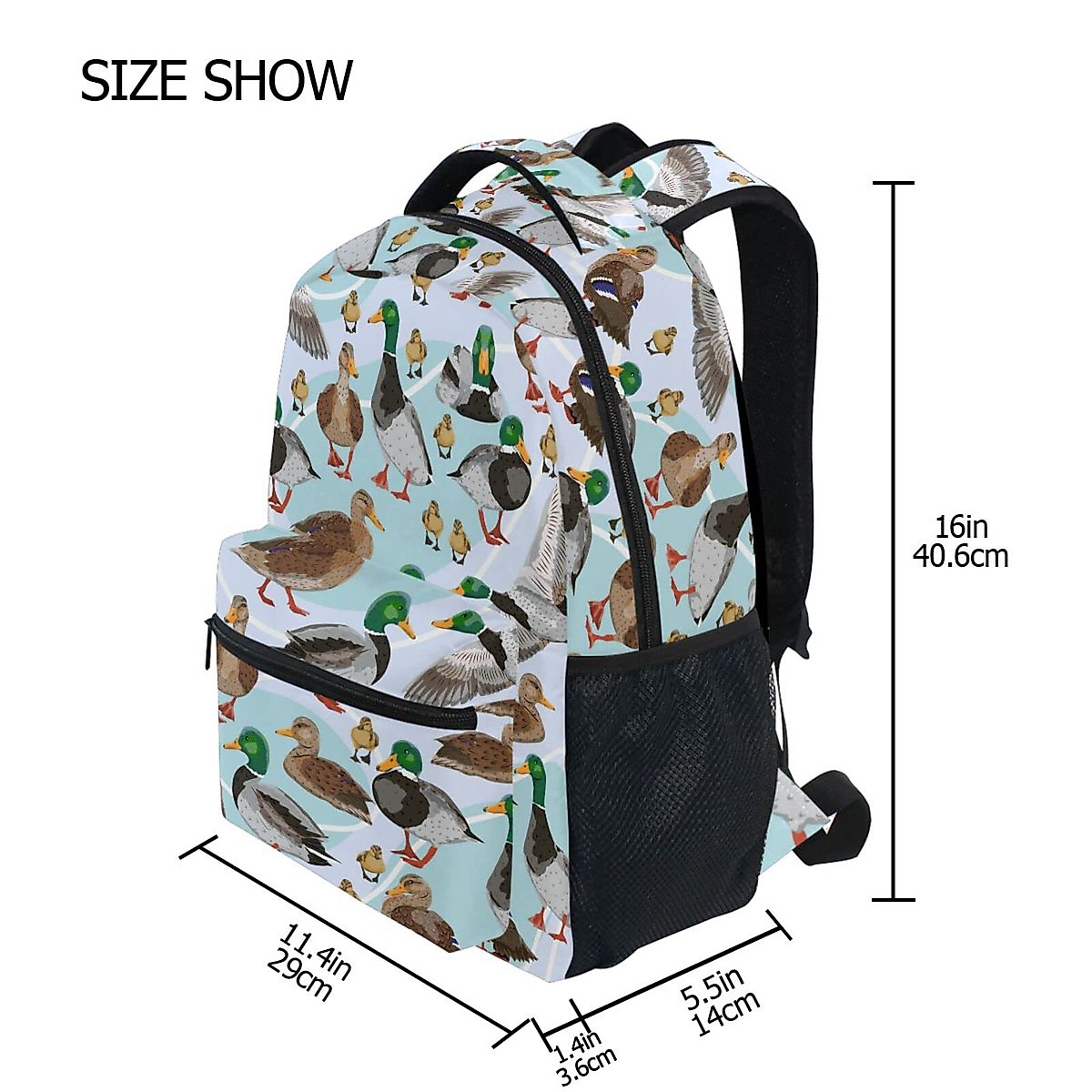 JIPONI Mallard Ducks Pattern Backpack For Girls Boys, Student School Bag Bookbag Travel Laptop Backpack Purse Daypack