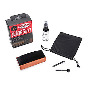 5 in 1 Vinyl Record Cleaning Solution Kit, Includes Soft Velvet Record Brush, Vinyl Cleaning Liquid, Stylus Cleaner & Brush and Carry Pouch