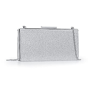 IXEBELLA Glistening Clutch Purse for Women Evening Bag Small Formal Cocktail/Prom/Wedding Party Clutch (Silver)