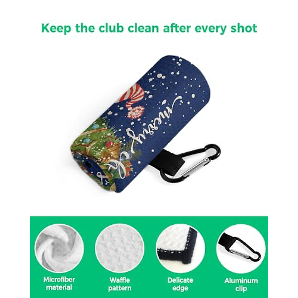 Golf Towel Christmas Tree Xmas Gnome Navy Blue,Waffle Pattern Microfiber Club Cleaner Golf Towels with Carabiner Clip for Women Men Dad,Dwarf Retro Linen Golf Towel for Golf Bags Accessories,24x16in