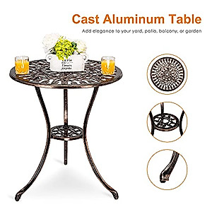 KINWELL Bronze 3-Piece Aluminum Round Outdoor Bistro Set with Umbrella Hole, Rust-Resistant Cast Aluminum Patio Set with Garden Table and Chairs