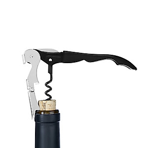 True TrueTap Double Hinged Waiter’s Corkscrew, Black Wine Bottle Opener with Flat Foil Cutter, Wine Key