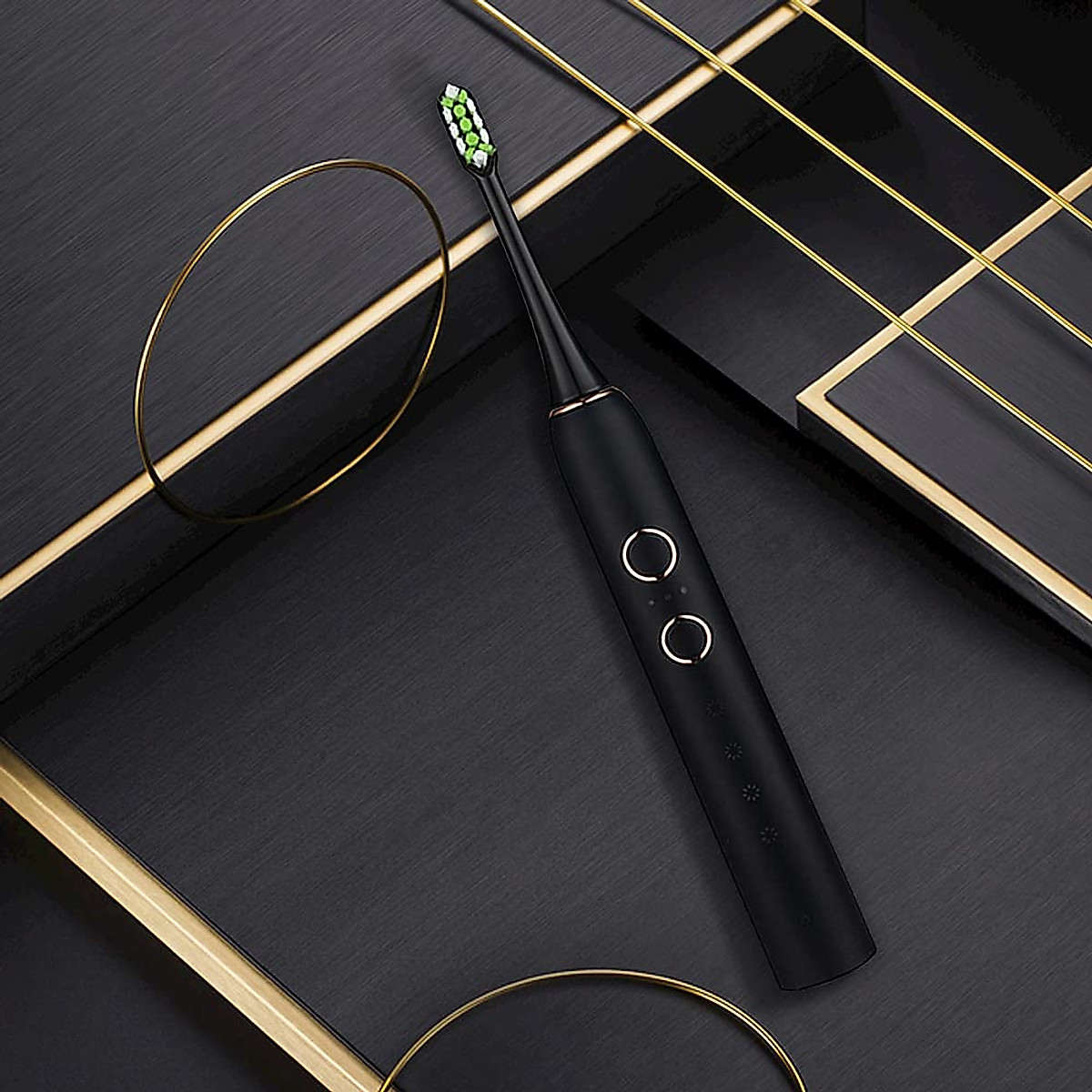 north lover Smart Sonic Rechargeable Electric Toothbrush with 4 Replacements (Black)