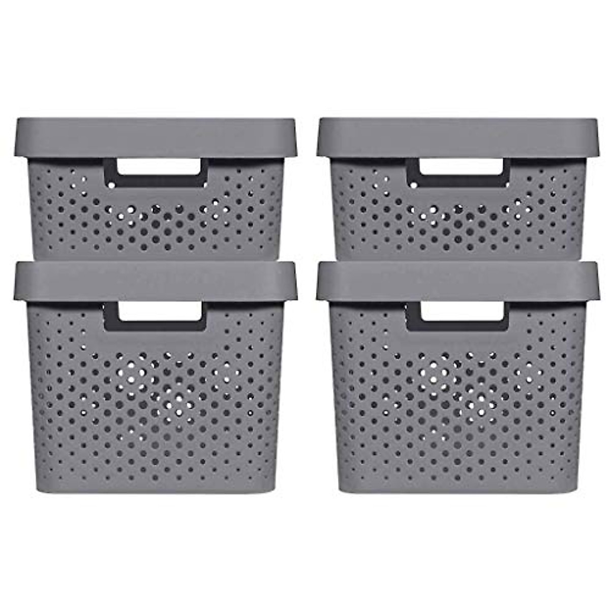 Curver Infinity Set of 4 Baskets with Recycled Lid (2 Units Size M 11L and 2 Units Size L 17L), Grey