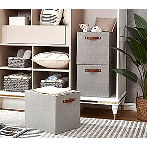 DECOMOMO Cubby Storage Bins | 13x15x13inch Fabric Storage Cubes for Kallax Shelves Cloth Nursery Decorative with Handles (Grey, Kallax - 15"L X 13"W X 13"H - 3P)
