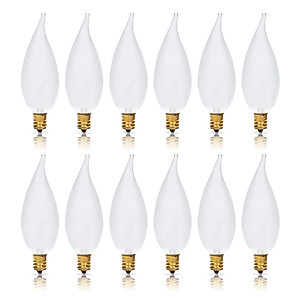 Simba Lighting Candelabra Flame Tip Frosted CA10 25W E12 Base (12 Pack) Decorative Incandescent Light Bulbs 120V for Chandeliers, Ceiling Fan Lights, Pendants, Wall Sconces, Dimmable, Warm White 2700K