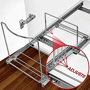 Lynk Professional® Pull Out Trash Can Under Cabinet Slide Out Organizer, Slide Out Adjustable Shelf for Trash Cans, Laundry Hampers, and Bath Bins - Chrome (Trash Can Not Included)