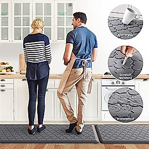 Kitchen Mat [2 PCS] Cushioned Anti-Fatigue Floor Mat, Waterproof Non-Skid Ergonomic Comfort Foam Rugs, Standing Mat for Kitchen, Floor,Office, Sink, Laundry(Grey)