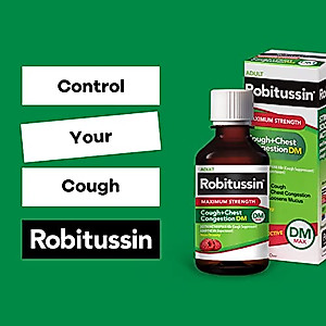 Robitussin Adult Maximum Strength Cough + Chest Congestion DM Max (8 fl. oz. Bottle), Non-Drowsy Suppressant & Expectorant, Raspberry Flavor
